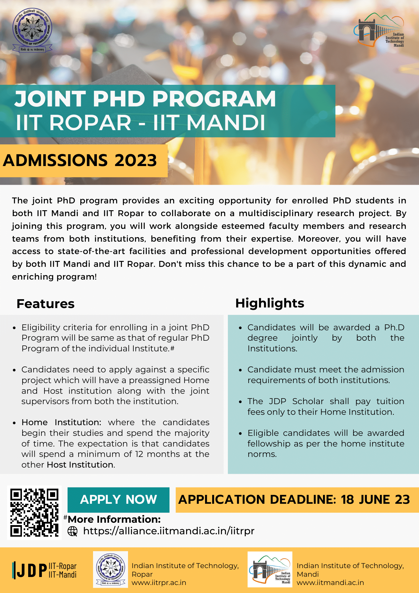 IIT Mandi - IIT Ropar PhD Joint Degree Programme Announced