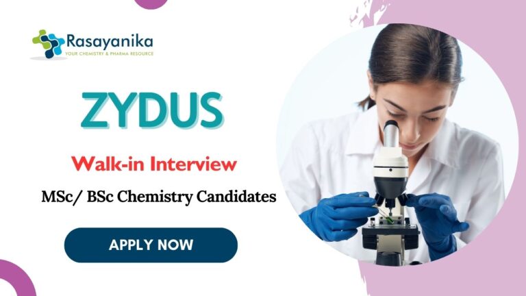 BSc Chemistry Freshers Jobs at Zydus | Apply Now