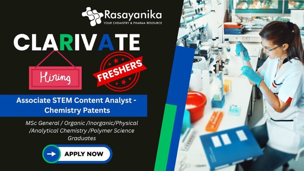 Freshers Chemistry Jobs at Clarivate Chennai Apply now